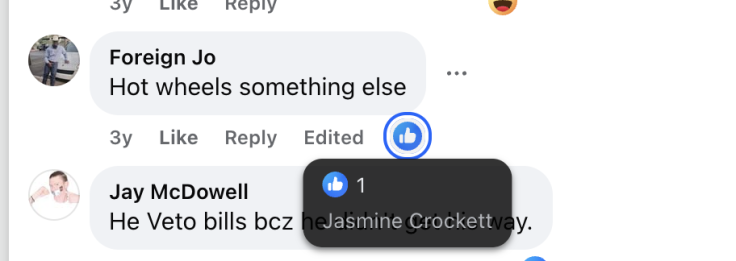 Jasmine Crockett ‘Liked’ Posts Calling Abbott ‘Hot Wheels’ in 2021, Undercutting Her Explanation ...
